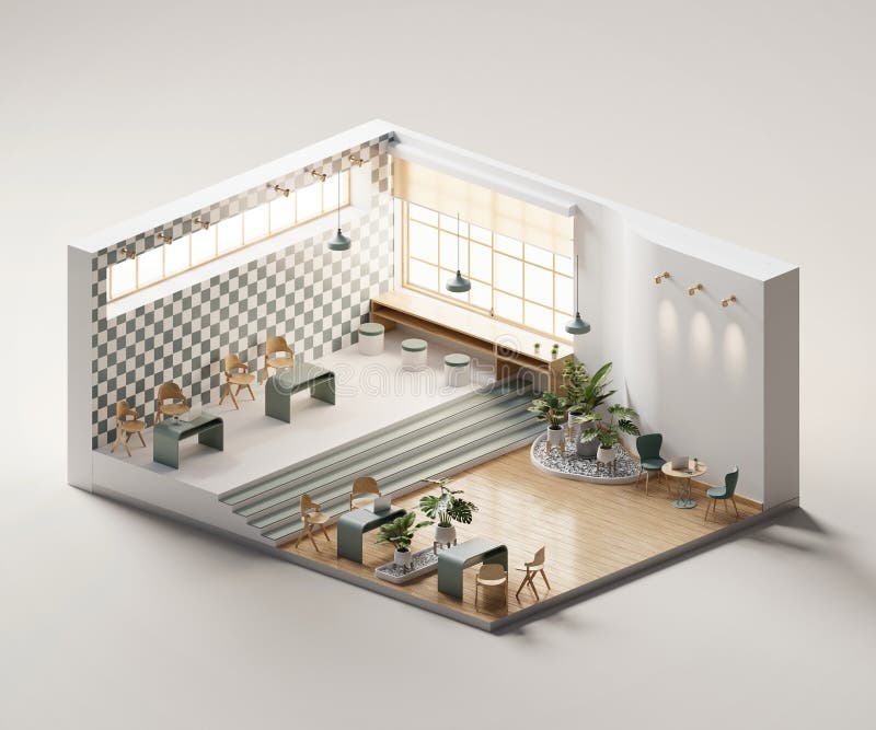Isometric View Meeting Room Workspace Open Inside Interior Architecture ...