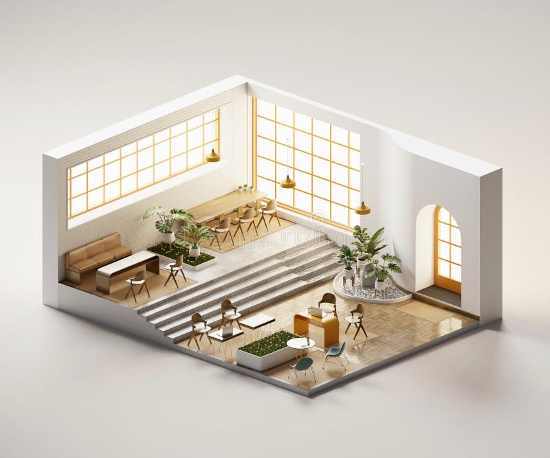 Isometric View Meeting Room Workspace Open Inside Interior Architecture ...