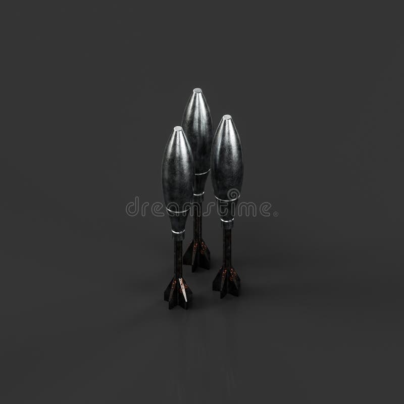 Isometric View Military Ammo, Mortar Shell, Rocket, 3d Rendering Stock ...