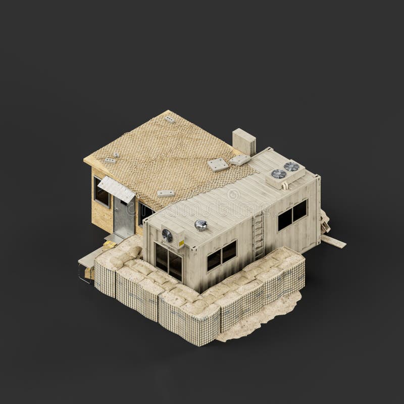Isometric View Military Hut and Encampment, Military Base, 3d Rendering ...