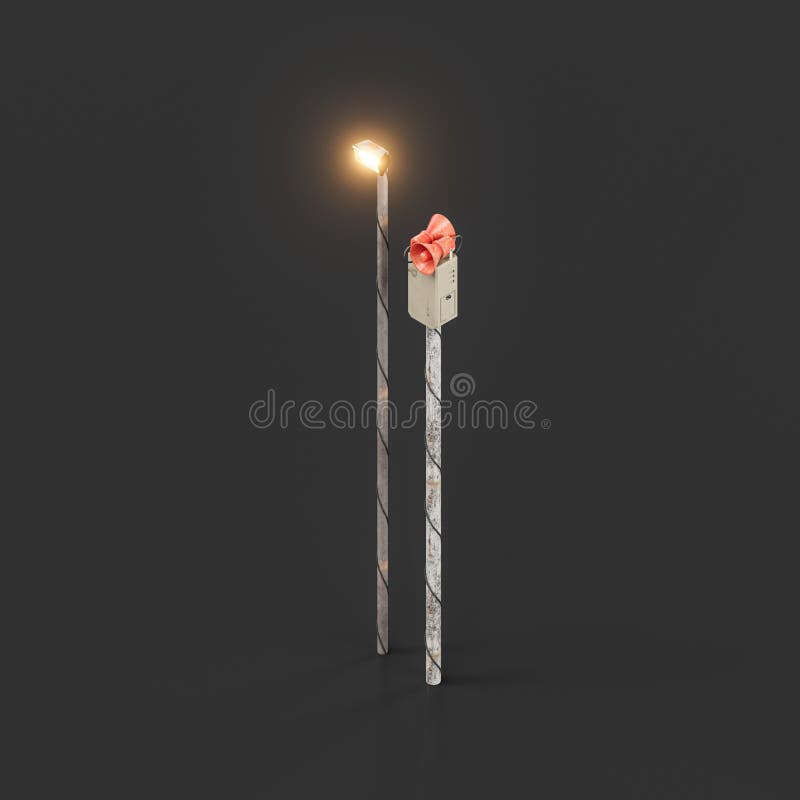 Isometric View Military Pole Light and Alarm Mast in Night, 3d ...