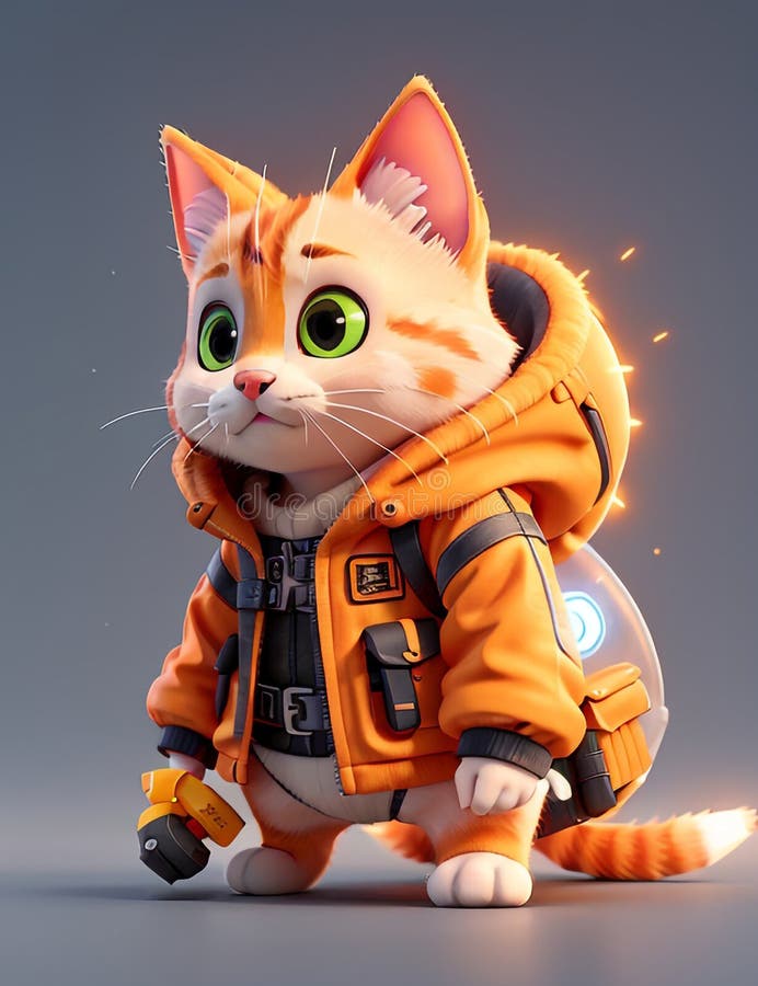 Isometric View of a MINI Cute Hyperrealistic Futuristic Soldier Cat ...