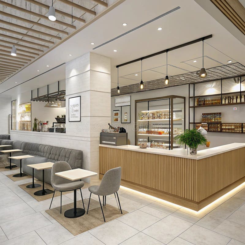 Isometric View Minimal Cafe Store Open Inside Interior Architecture, 3D ...