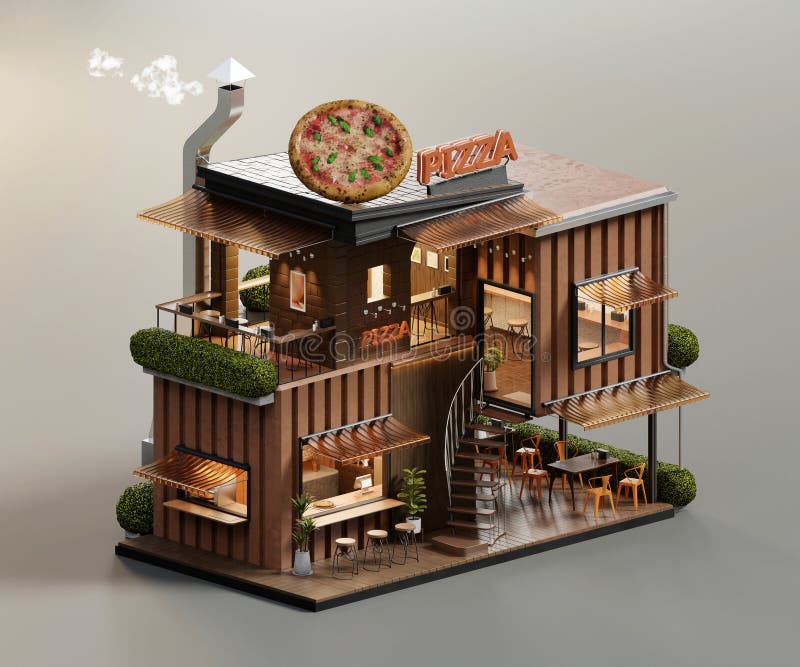 Isometric View Minimal Pizza Restaurant Container Store Exterior ...