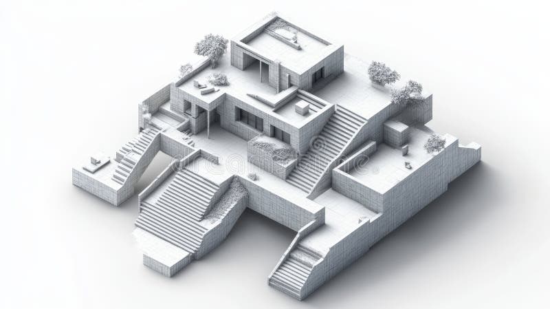 Isometric View Modern Architectural Structure in Digital Perspective ...