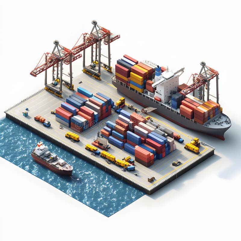 Isometric View of a Modern Cargo Port Complex Stock Illustration ...