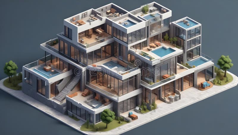 An Isometric View of a Modern, Multi-level House with a Unique ...