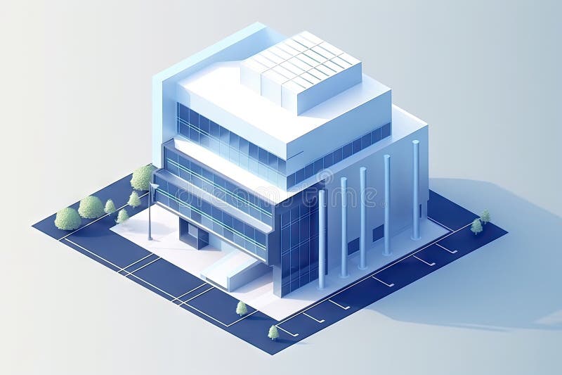 Isometric View of Modern Office Building, with Sleek Lines and ...