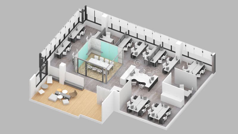Isometric View of a Office Area,reception and Meeting Room, 3d ...