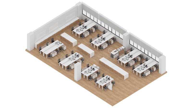 Isometric View of a Office Area, Working Space, 3d Rendering Stock ...
