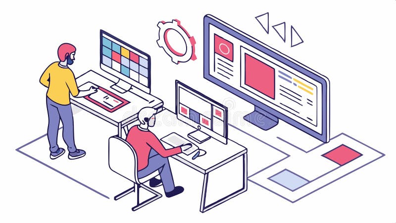 Isometric Office Desk and Computer, Depicting 3D Workspace and Office ...