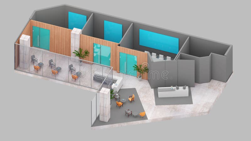 Isometric View of a Office Space and Meeting Room,reception Area, 3d ...