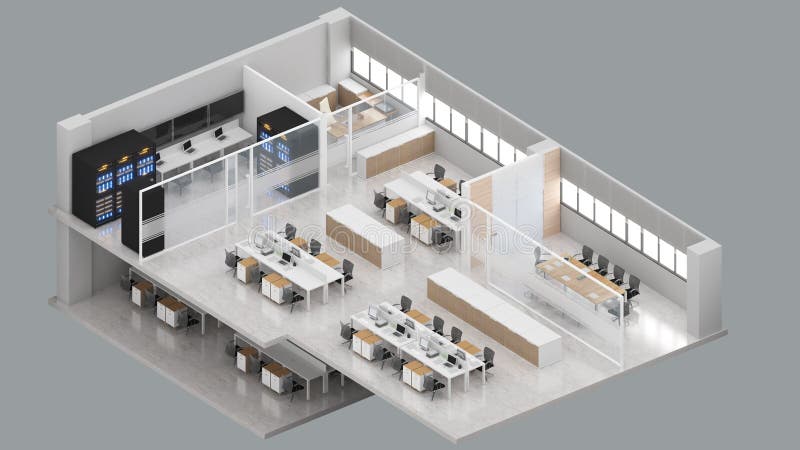 Isometric View of a Office Space and Server Room,Data Center with ...