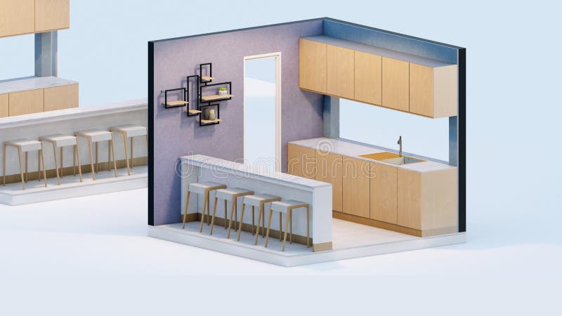 Isometric View of Pantry with Kitchen Orthographic View 3d Rendering ...