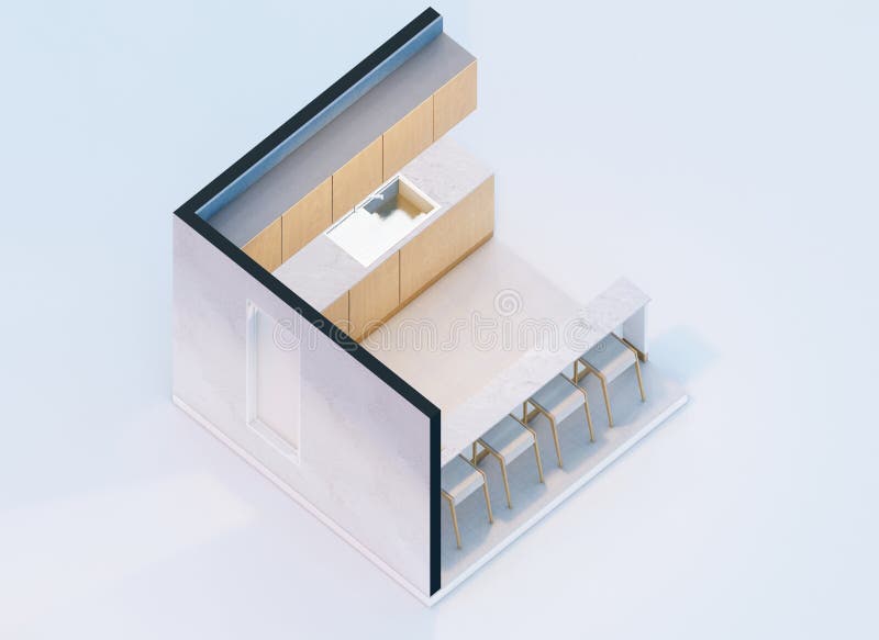 Isometric Kitchen with Cabinets and Built in Features 3d Model Stock ...