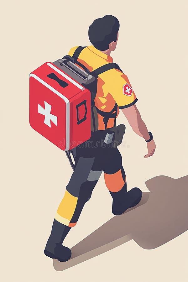 Isometric View of a Paramedic Carrying a First Aid Kit. Stock ...