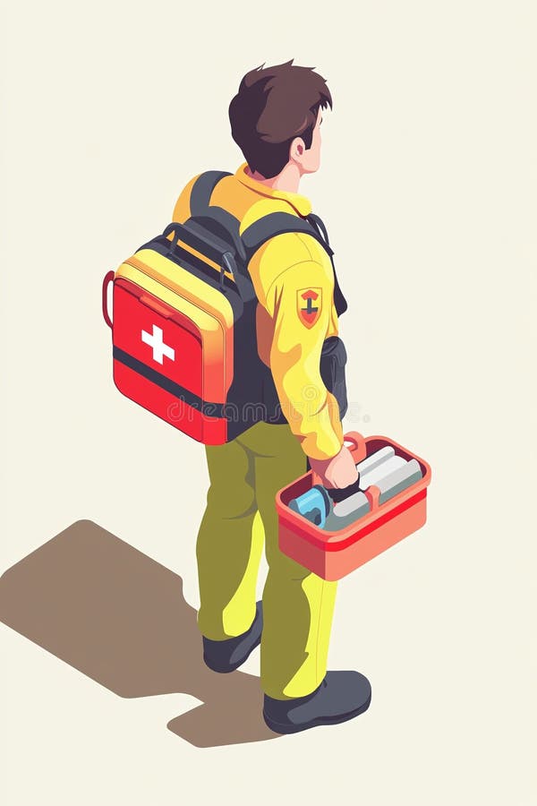 Isometric View of a Paramedic Carrying a First Aid Kit. Stock ...