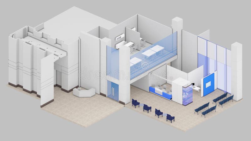 Isometric View of a Reception Hall and Office Space,work Area, 3d ...