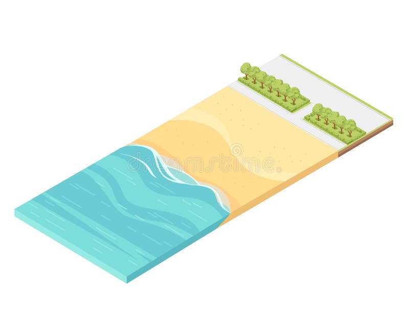 Isometric View of a Sand Beach with City Park Vector Illustration ...
