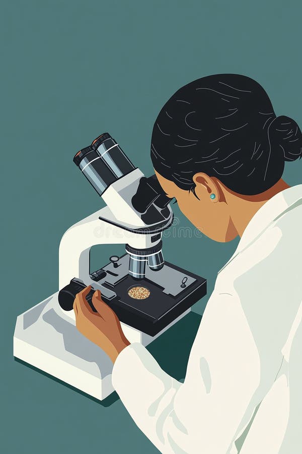 Isometric View of a Scientist Observing a Specimen Under a Microscope ...