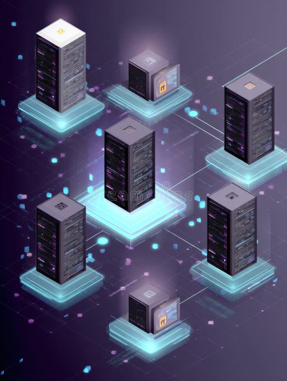 Isometric View of a Secure Encrypted Data Center Showcasing Advanced Server Technology and ...