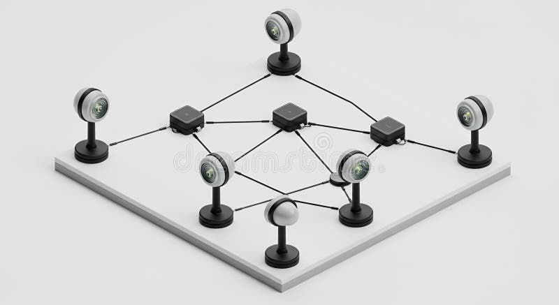 Isometric View of Sensor Network with Cylindrical Sensors and Cubic ...