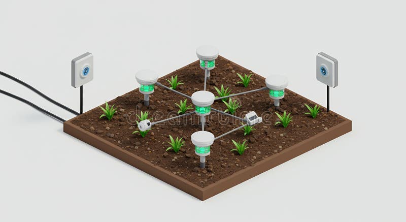 Isometric View of Sensor Network Embedded in Soil for Precision ...