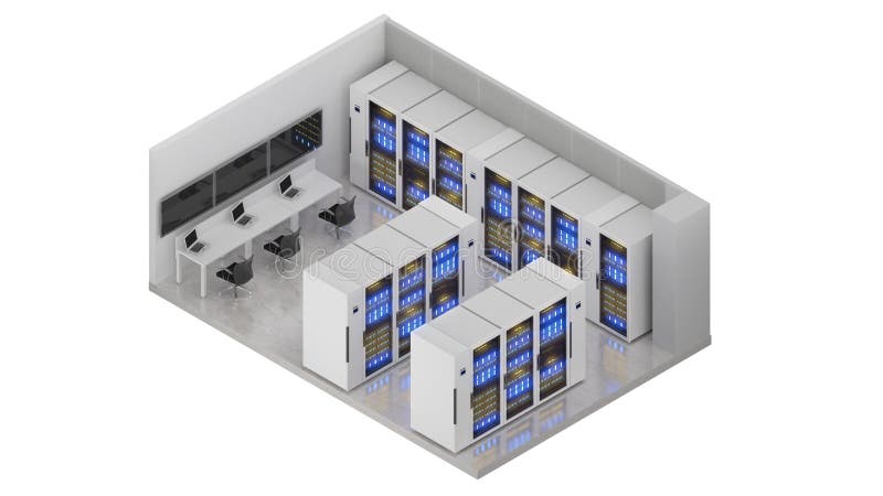 Isometric View of a Small Size Server Room,Data Center with Multiple ...