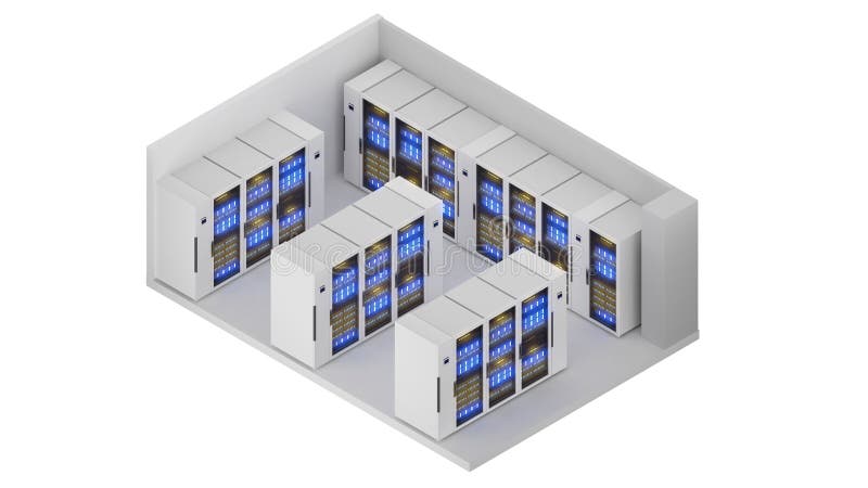 Isometric View of a Small Size Server Room,Data Center with Multiple Rows of Fully Operational ...