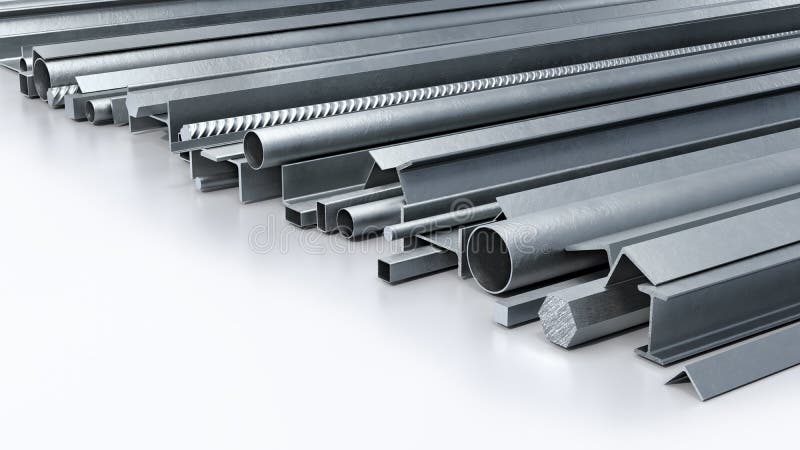 Isometric View on a Stack of Metal Profiles, Tubes and Shapes. Stock ...
