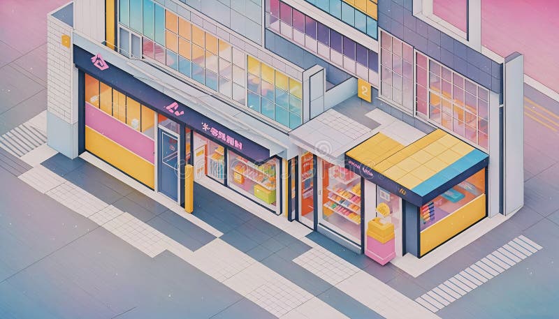 Isometric View of a Store and Salesroom in an Urban Environment in an ...