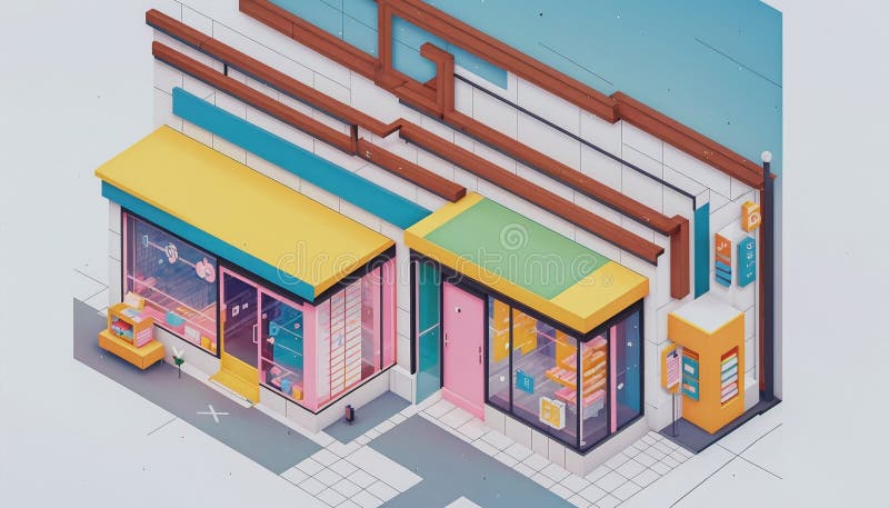 Isometric View of a Store and Salesroom in an Urban Environment in an ...