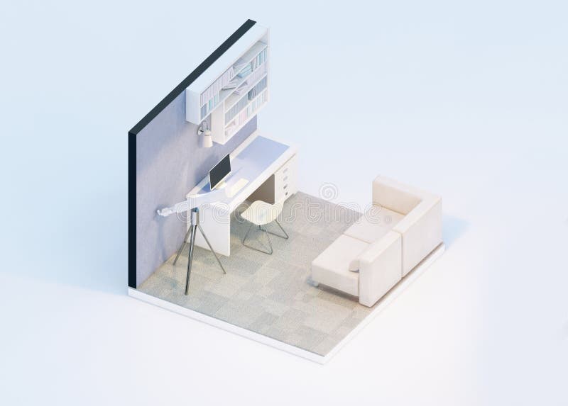 Isometric View of a Interior Design of Study Room Orthographic View 3d ...