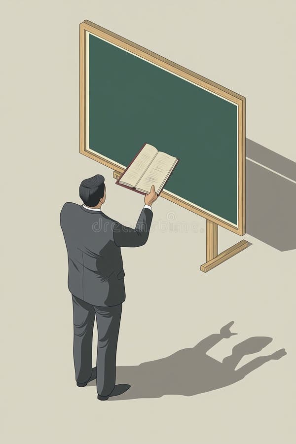 Isometric View of a Teacher Holding a Book and Pointing To a Chalkboard ...