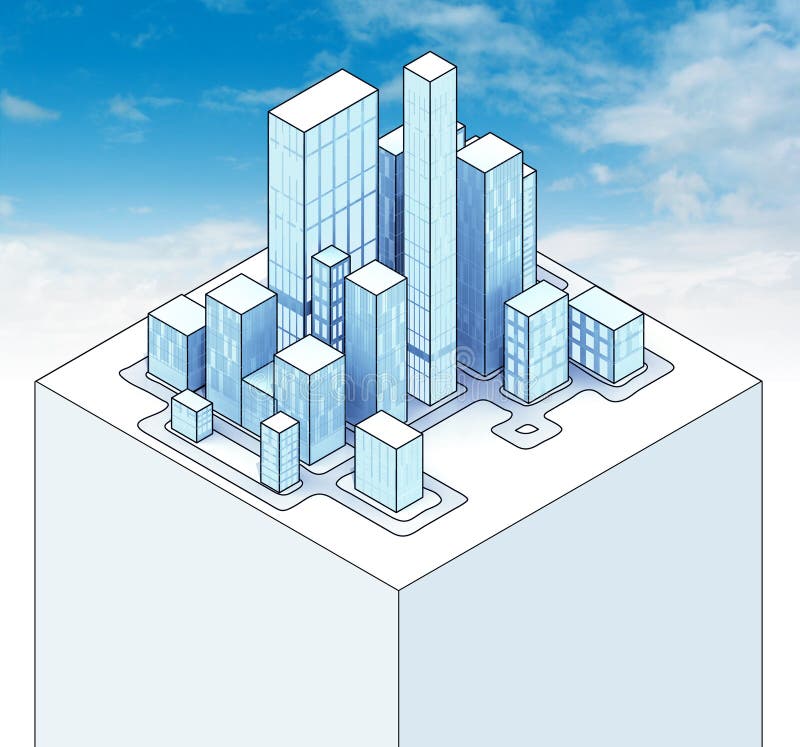 Isometric View To Office City Sky Scene 02 Stock Illustration ...