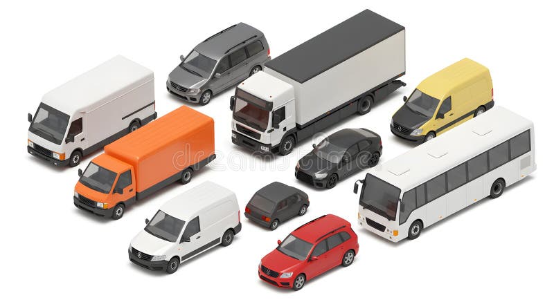 Isometric View of Various Vehicles on White Stock Illustration ...