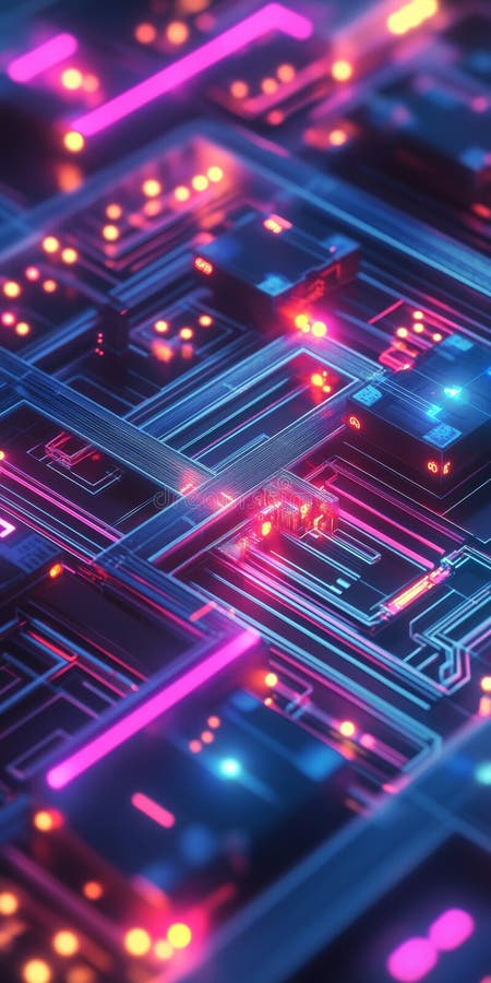 Isometric View of a Vibrant Virtual Data World with Neon Lights and ...