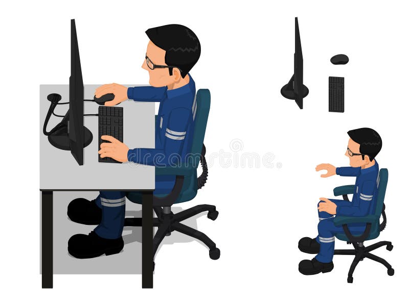 Isometric View of Worker with PC on White Background Stock Vector ...
