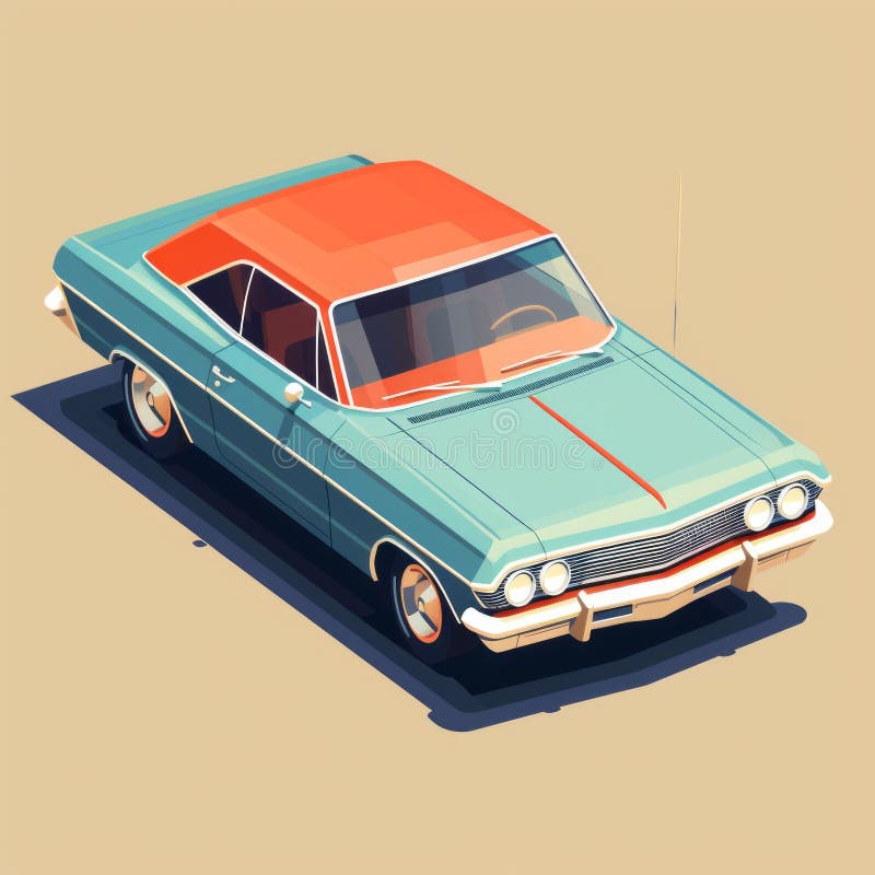 Isometric Vintage Car Rendered on Light Colored Background Stock ...