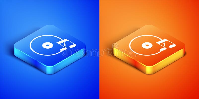 Isometric Vinyl Disk Icon Isolated on Blue and Orange Background ...