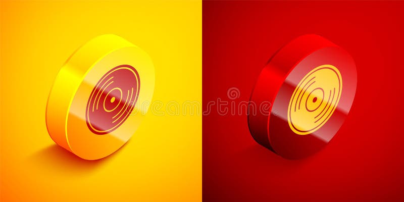 Isometric Vinyl Disk Icon Isolated on Orange and Red Background. Circle ...