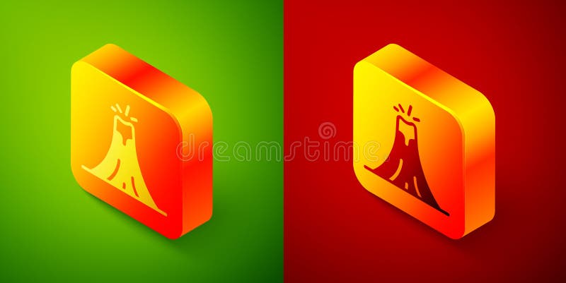 Isometric Volcano Eruption with Lava Icon Isolated on Green and Red ...