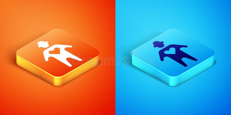 Isometric Volunteer Icon Isolated on Orange and Blue Background. Vector ...