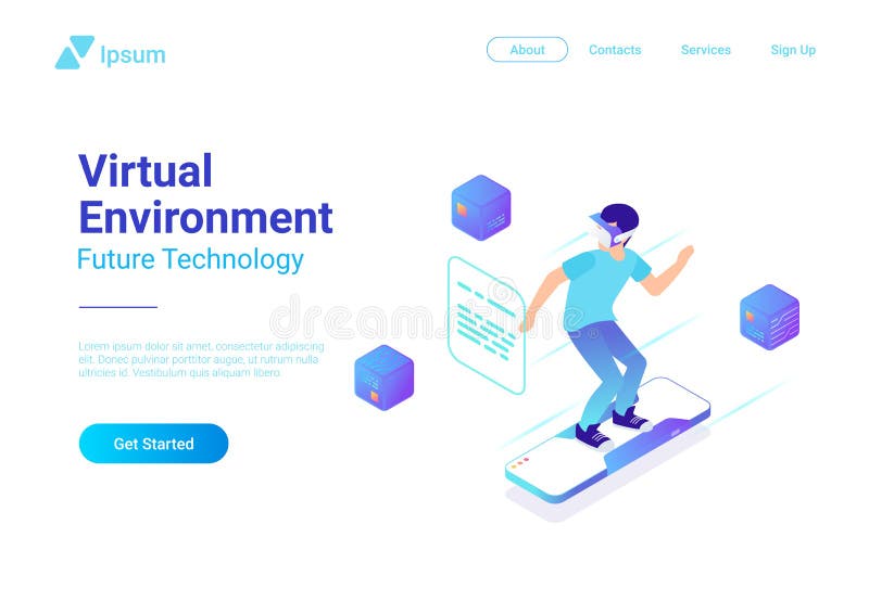 Isometric VR Helmet Virtual Reality Environment Gl Stock Vector ...