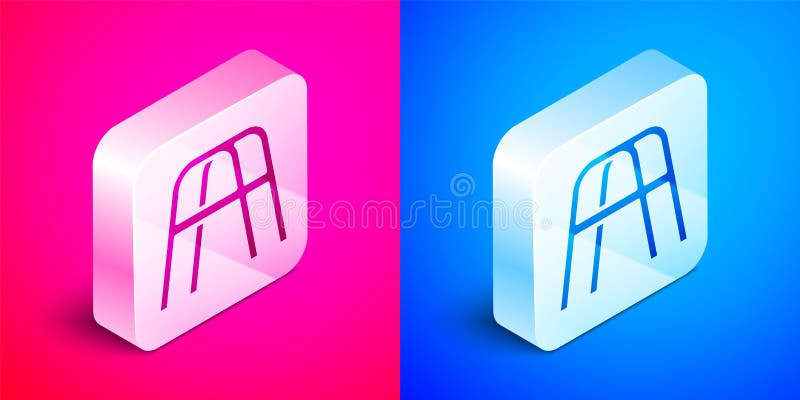 Isometric Walker for Disabled Person Icon Isolated on Pink and Blue ...
