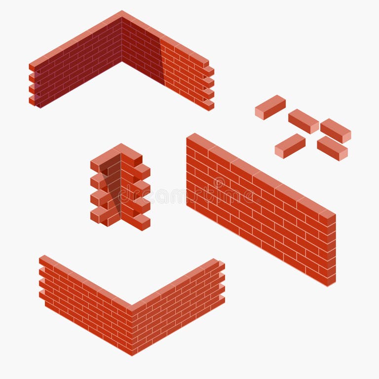 Isometric Illustration Depicting Various Brick Wall Configurations ...