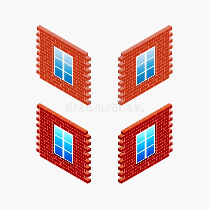 Four Isometric Brick Wall Sections Arranged in a Cross-like Pattern ...