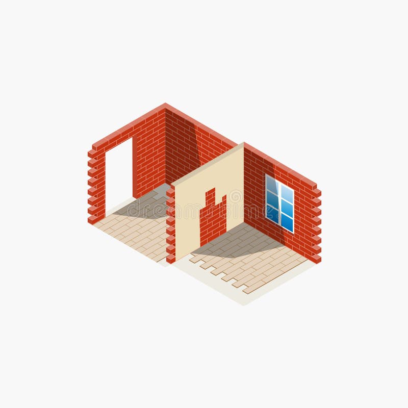 Isometric Illustration of a Small Room Section with Three Walls Stock ...