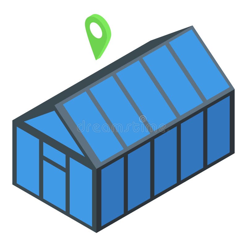 Isometric Warehouse with Location Pin Icon Stock Illustration ...