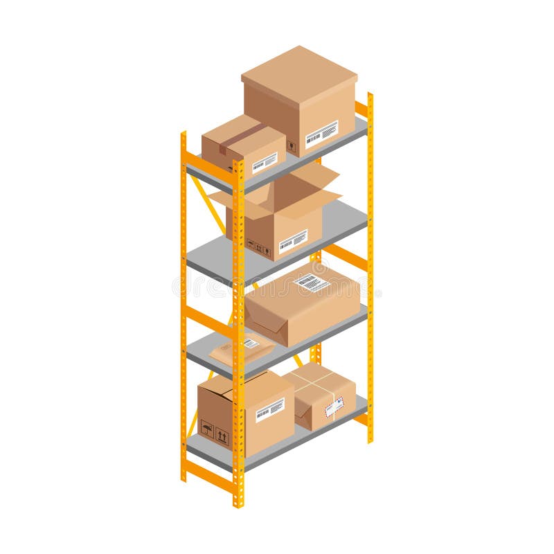 Big Isometric Warehouse Rack with Boxes Stock Vector - Illustration of ...